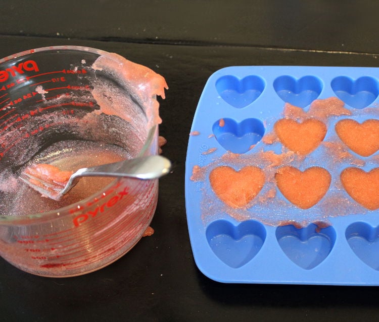 Easy Melt And Pour Soap Recipe with Solid Sugar Scrub Hearts