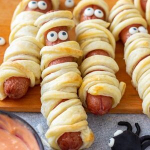 Halloween Hot Dogs (with Gluten Free Cheesy Garlic Bread)